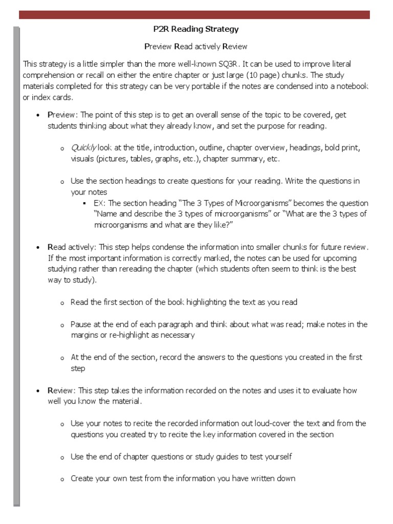 P2R Reading Strategy Explained | PDF