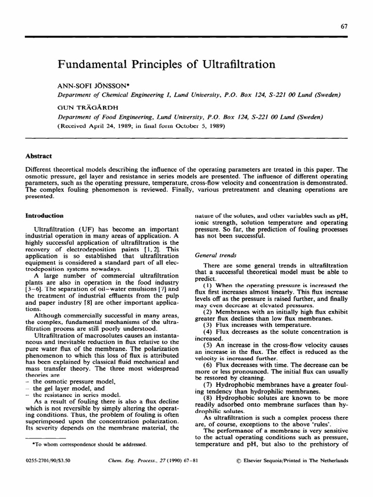 Principles of Ultrafiltration Explained | PDF | Osmosis | Materials Science