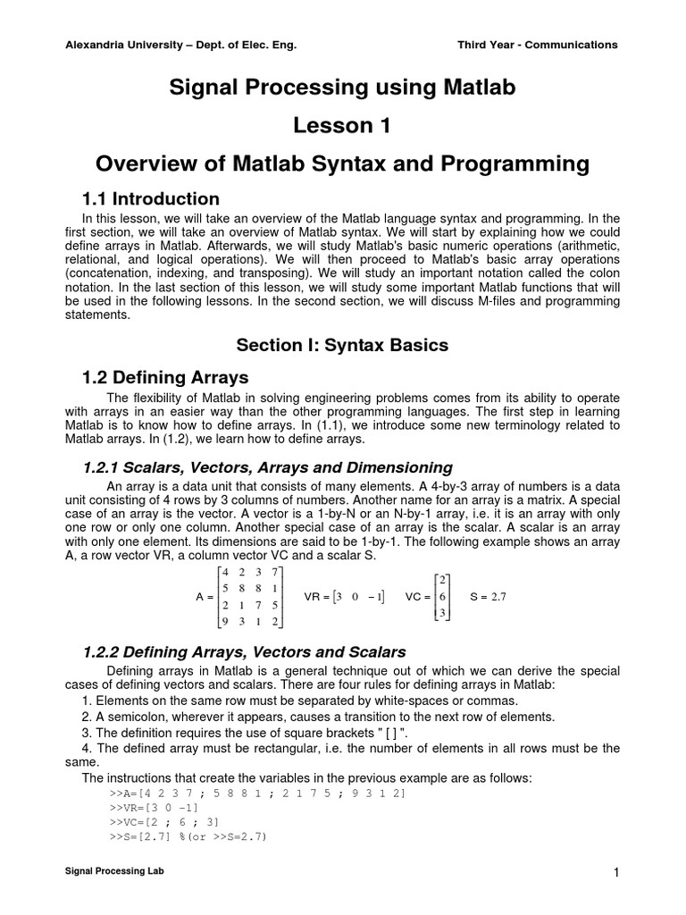 Signals Lab 1 and 2 | PDF | Matrix (Mathematics) | Array Data Structure