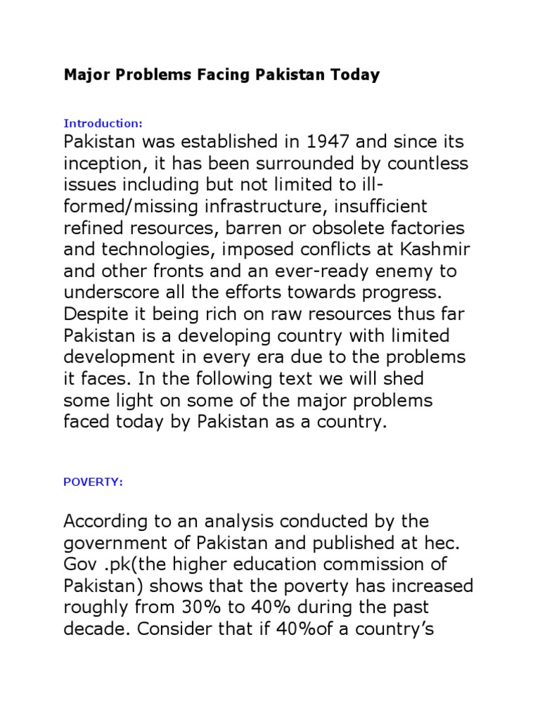 Major Problems Facing Pakistan Today | PDF | Literacy | Pakistan