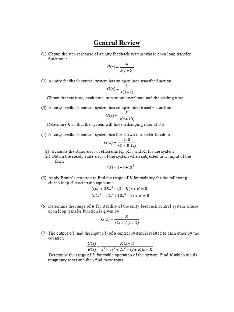 Classic Control Home Work Sheets | PDF | Control Theory ...