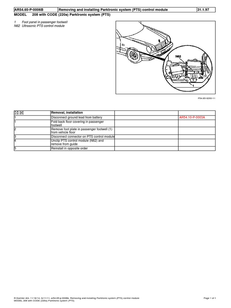 Removing and Installing Parktronic System (PTS) Control Module | PDF ...
