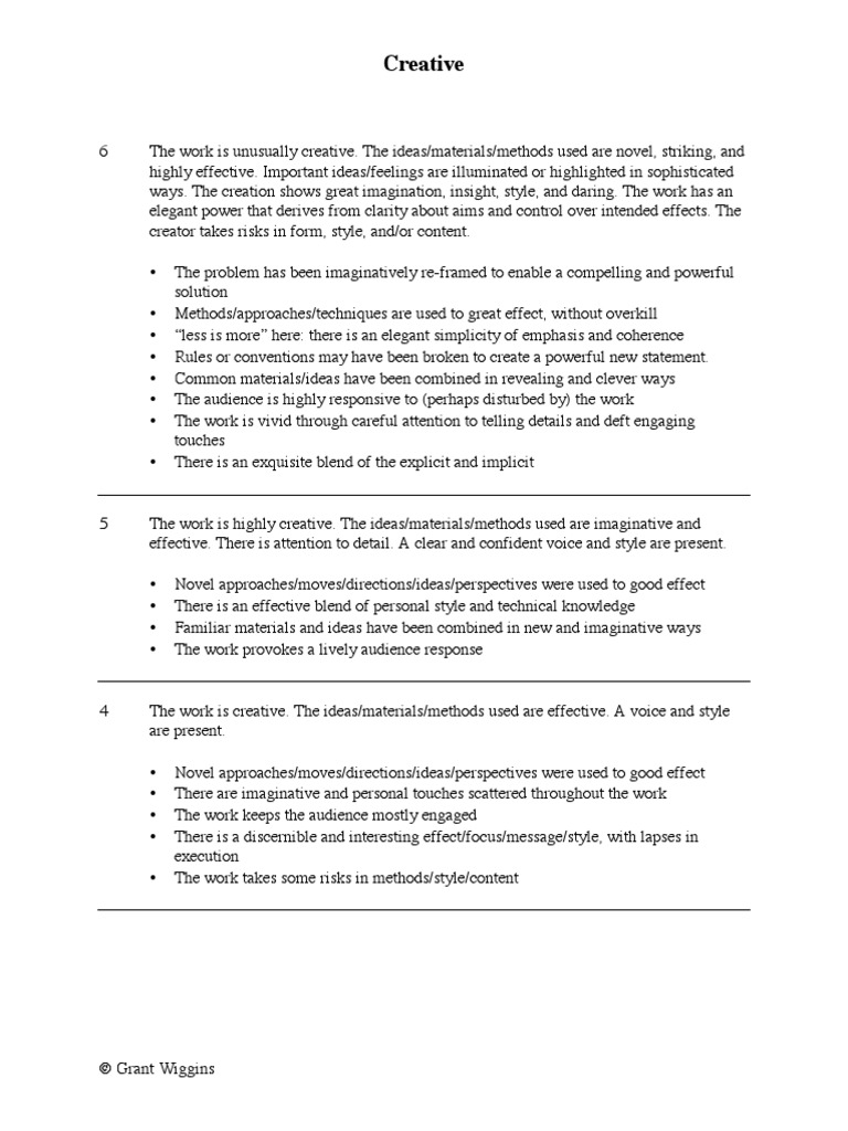 Rubric For Creativity | PDF | Creativity | Cognition