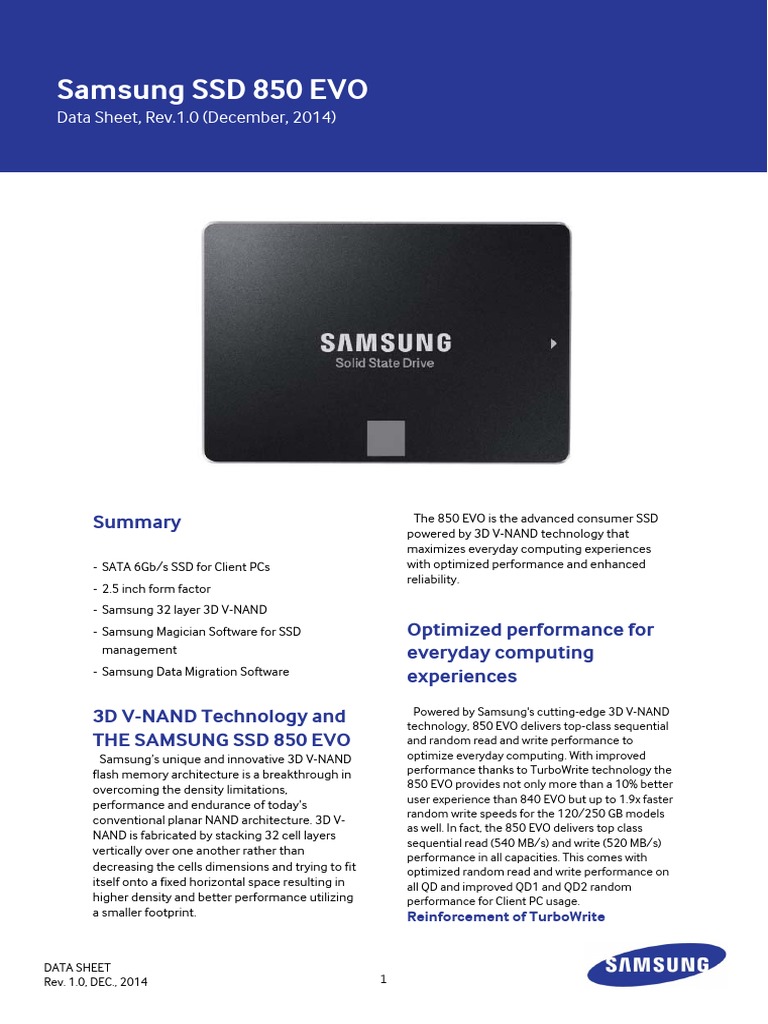 Samsung SSD 850 EVO Data Sheet Rev 1 0 | PDF | Flash Memory | Solid ...