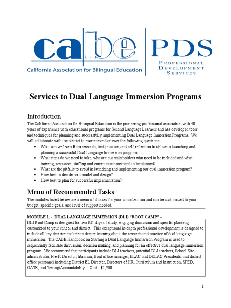 Dual Language Immersion Services | PDF | Curriculum | English As A ...