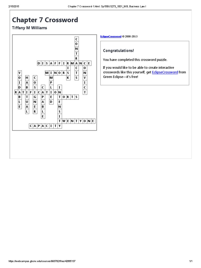 Chapter 7 Crossword: Tiffany M Williams | PDF