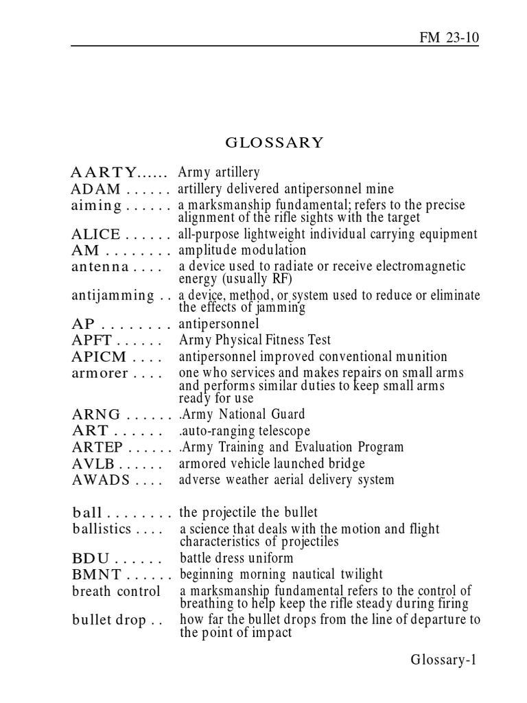 Military Terms Glossary FM 23-10 | PDF | Minute And Second Of Arc ...