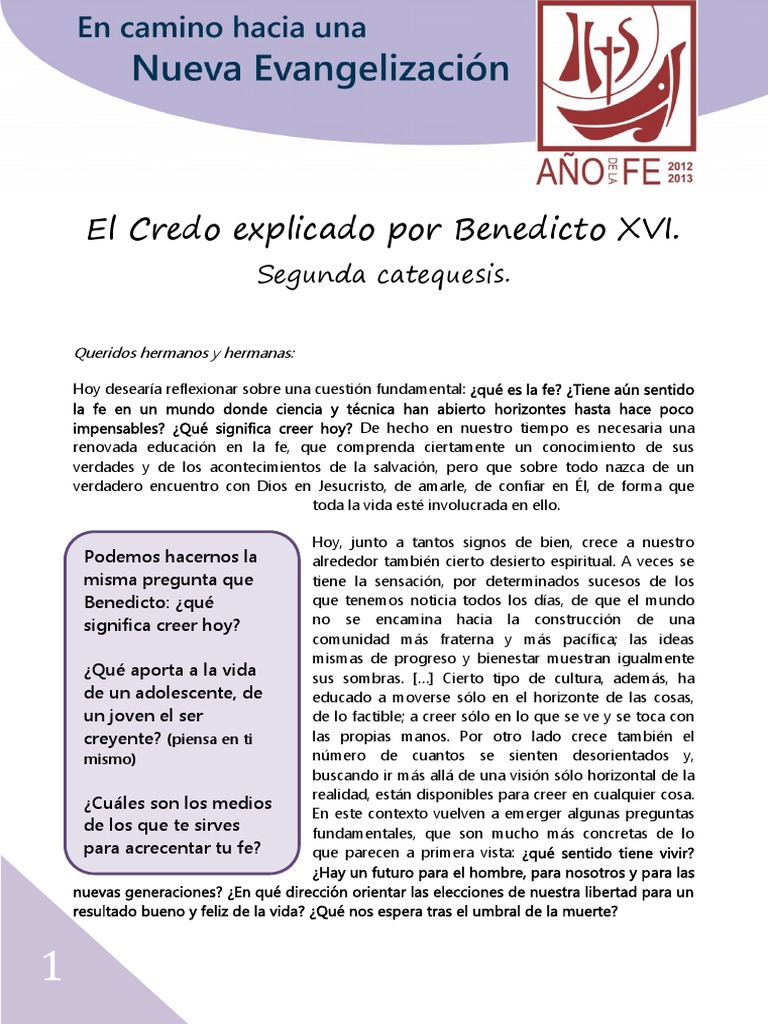 El Credo Explicado Por Benedicto Xvi 2 - Qu Es La Fe PDF | Descargar gratis PDF | Fe | Salvación