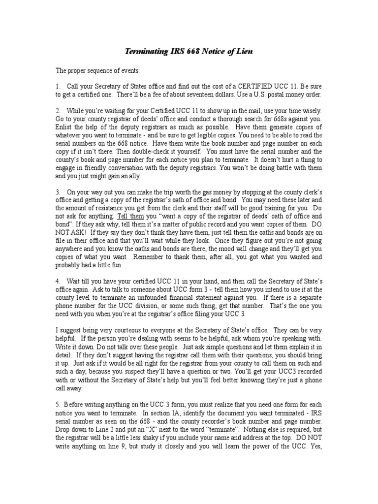 Terminating IRS 668 Notice of Lien | Download Free PDF | Registered ...