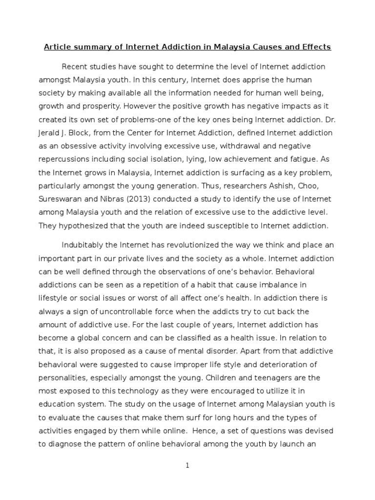Article Summary of Internet Addiction in Malaysia Causes and Effects ...