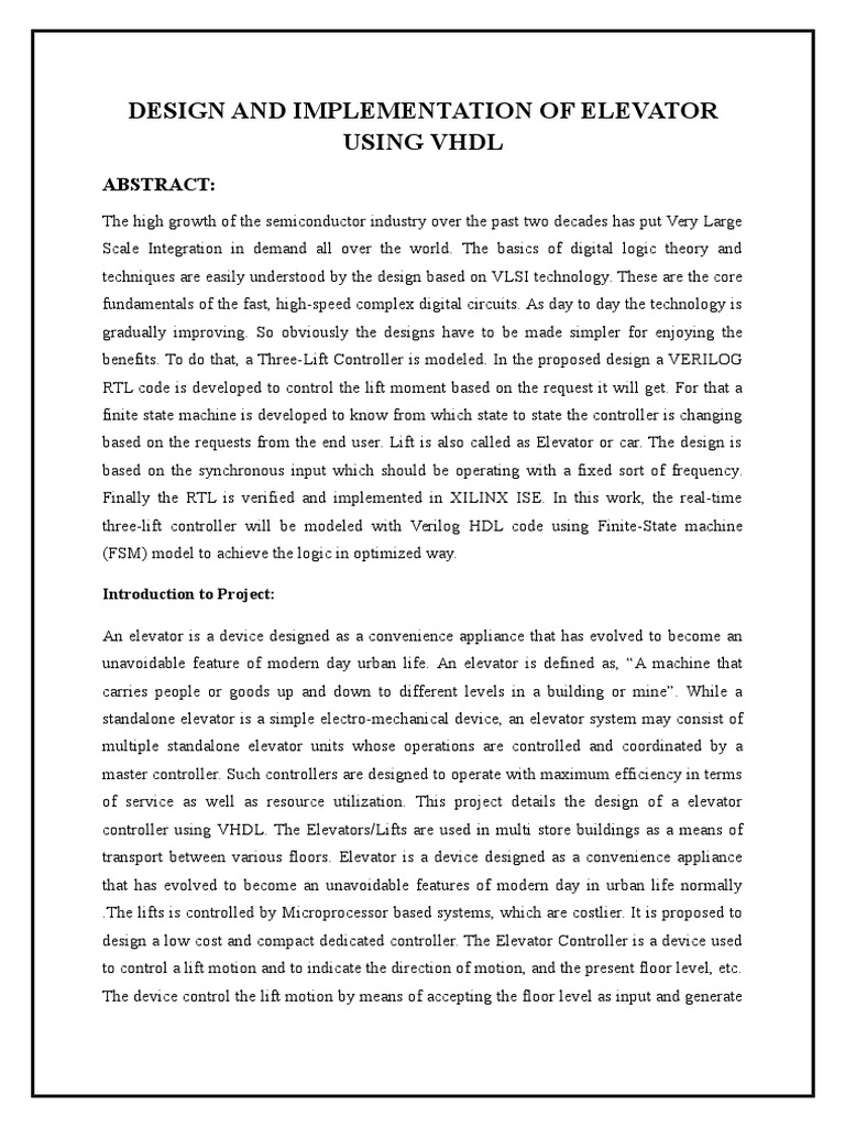 Design and Implementation of Elevator Using VHDL | PDF | Vhdl ...