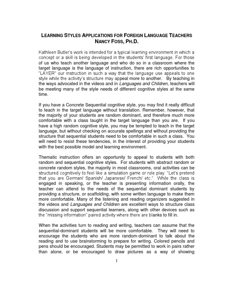 L S A F L T N F, P .D.: Earning Tyles Pplications For Oreign Anguage ...