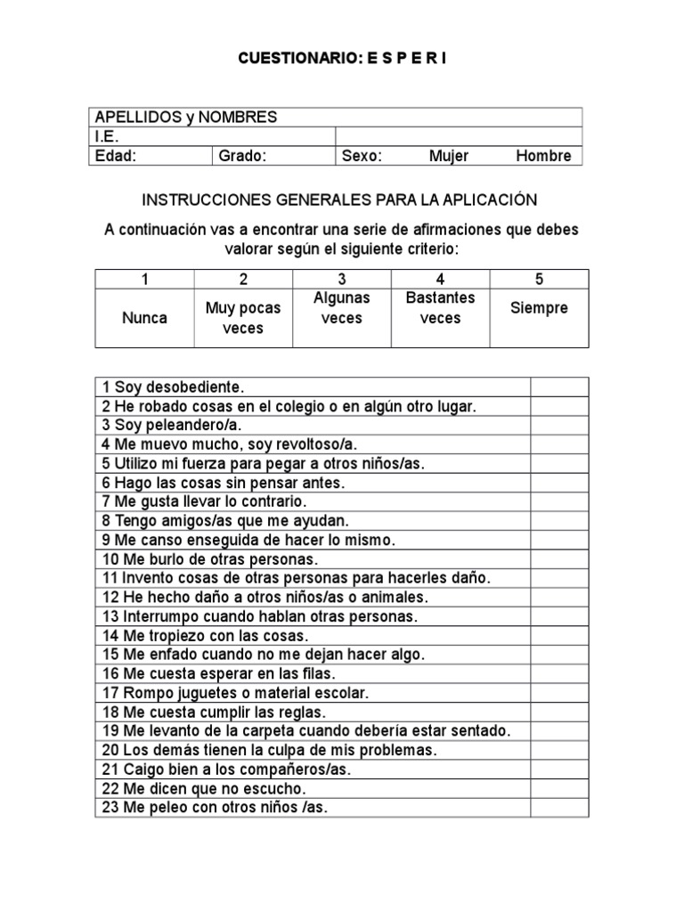 CUESTIONARIO Esperi | PDF