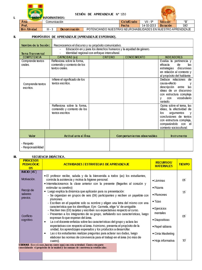 Modelo de Sesion de Aprendizaje Innova | PDF | Aprendizaje | Conceptos psicologicos