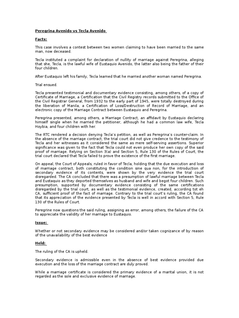 Avenido Vs Avenido | PDF | Evidence (Law) | Marriage