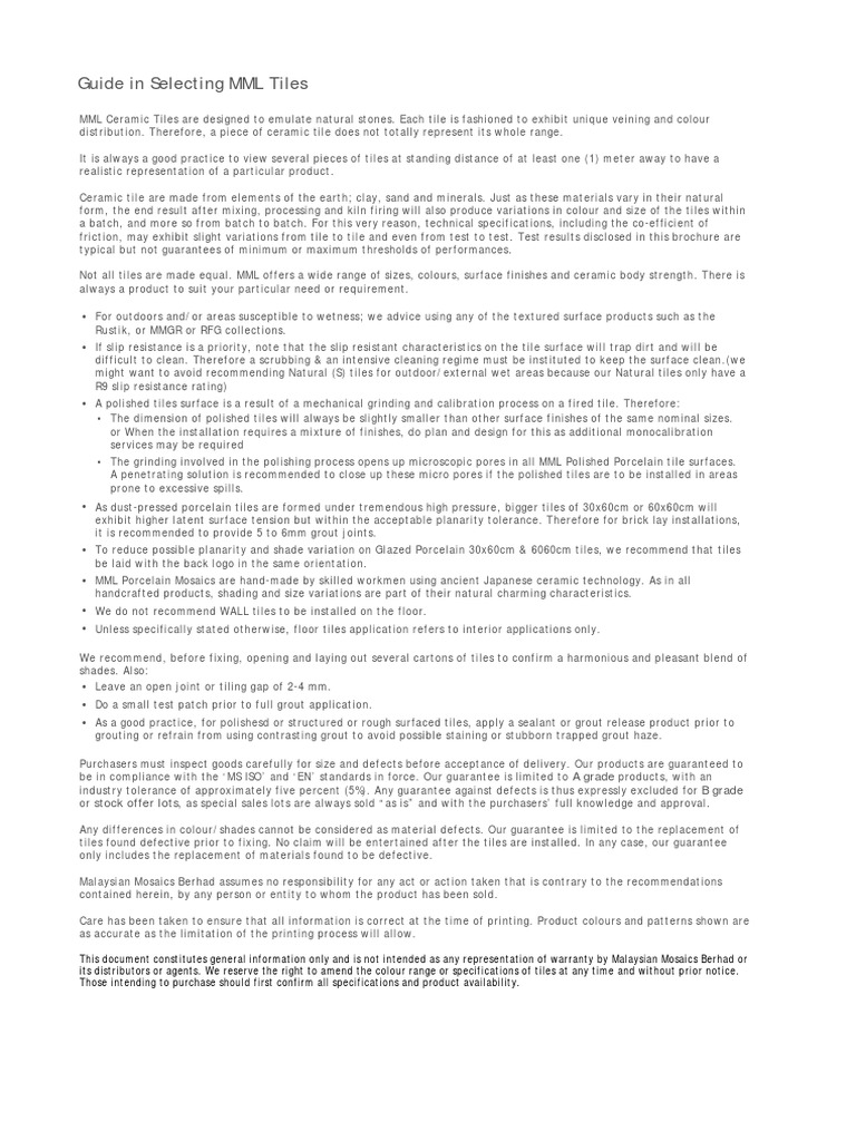 MML Tile Selection Guide | PDF | Tile | Ceramics