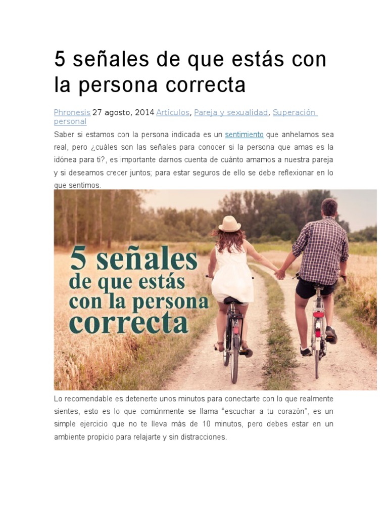 5 Señales de Que Estás Con La Persona Correcta | PDF | Soledad | Autoestima