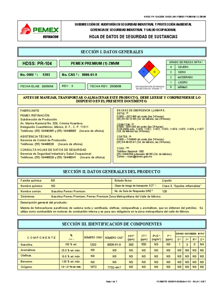 Pemex Premium 110201 | PDF | Gasolina | Agua