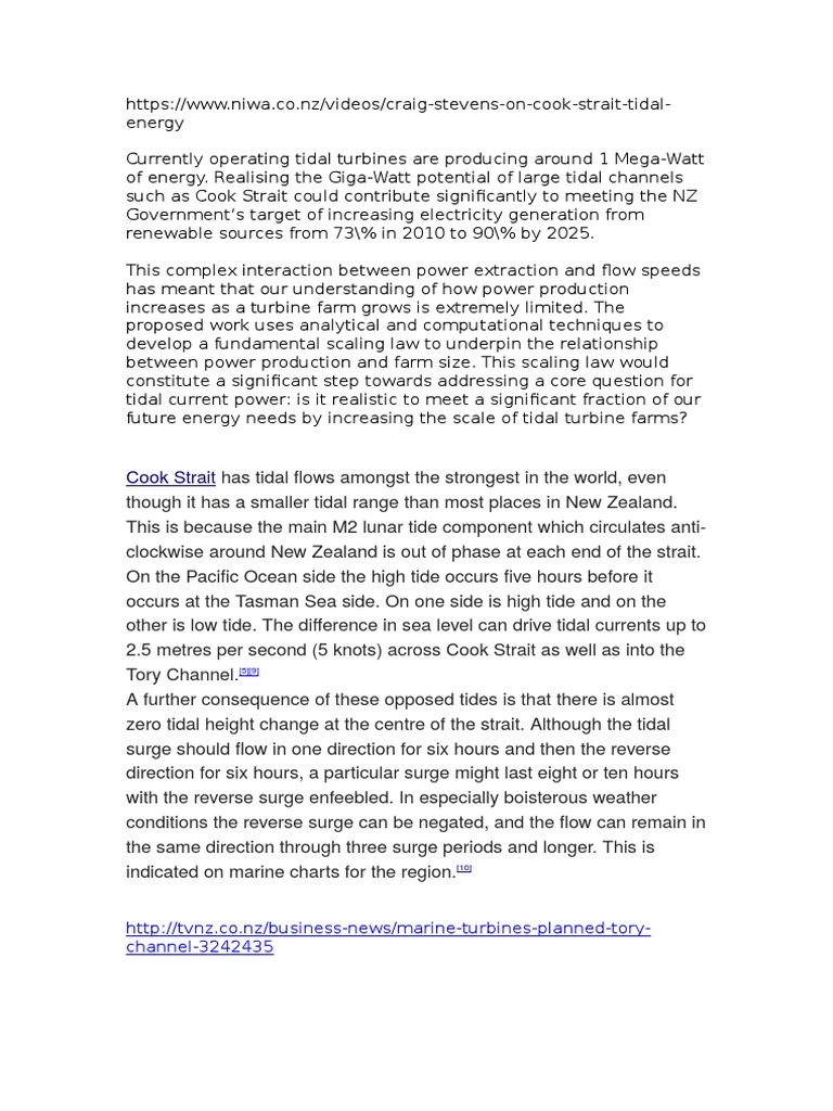 Cook Strait Tidal Energy Potential Analysis | PDF | Science & Mathematics