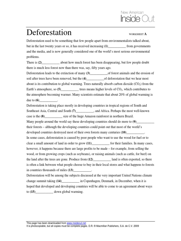 Deforestation - Worksheet | PDF | Deforestation | Forests