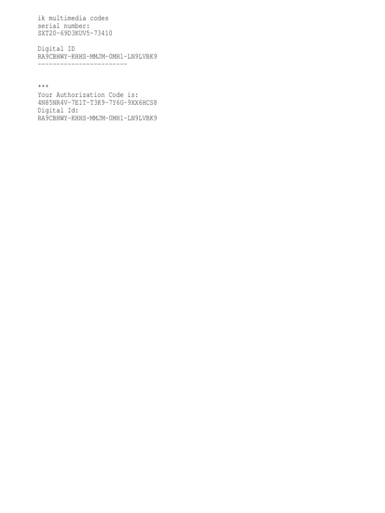Ik Multimedia Codes Serial Number: SXT20-69D3KUV5-73410 Digital ID ...