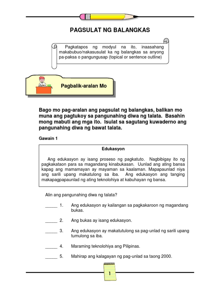 Pagsulat Ng Balangkas