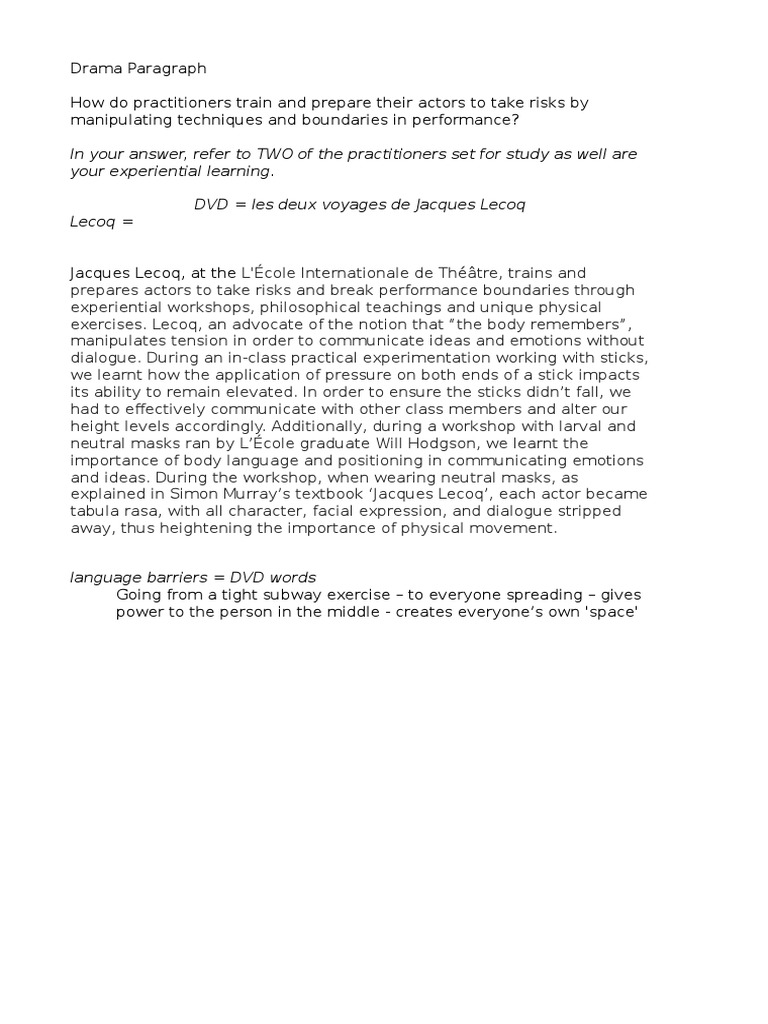 Lecoq's Techniques in Actor Training | PDF | Language Arts & Discipline ...