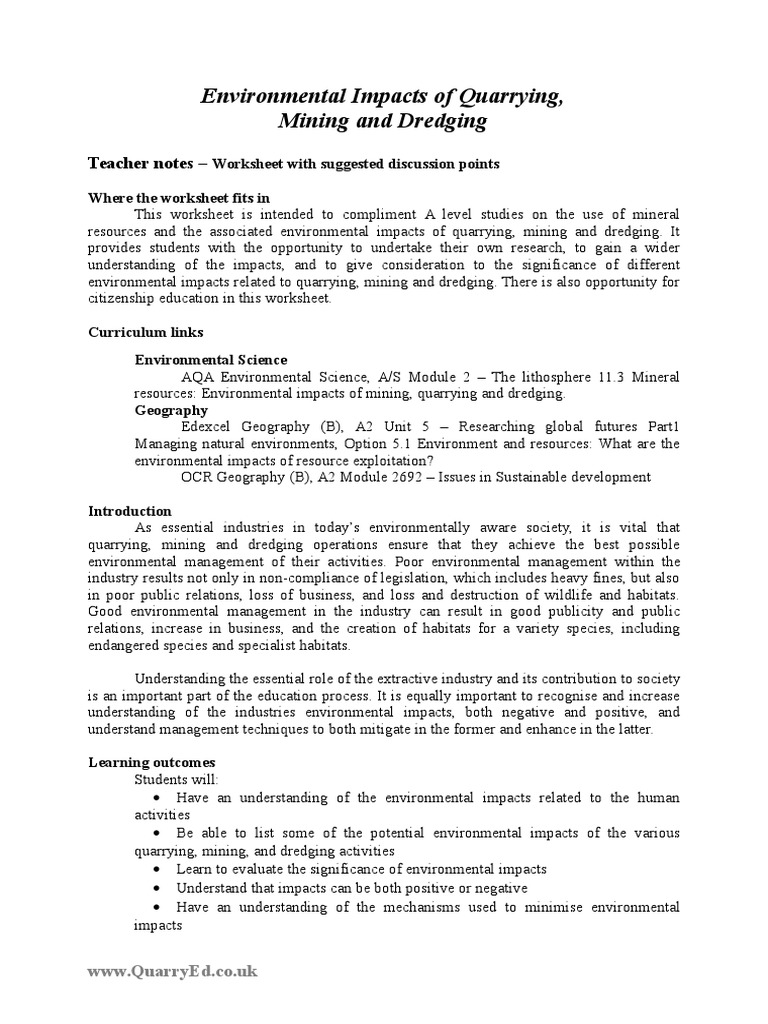 Environmental Impacts Worksheet - Teacher Notes | PDF | Water Resources ...