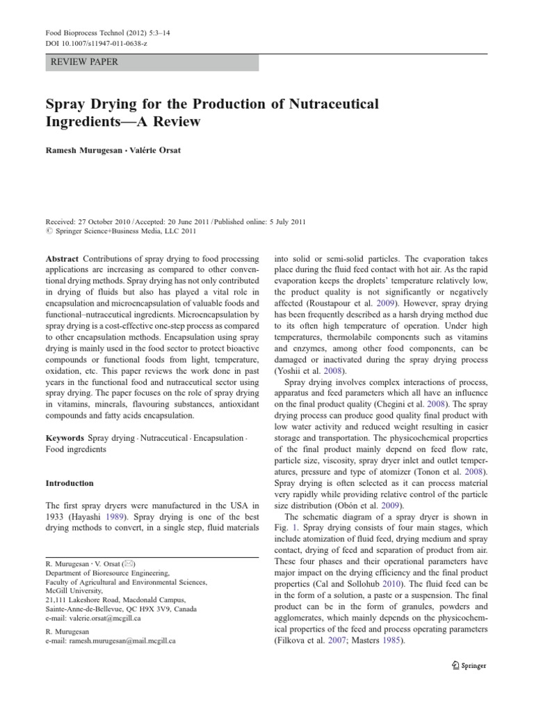Spray Drying For The Production of Nutraceutical Ingredients-A Review ...