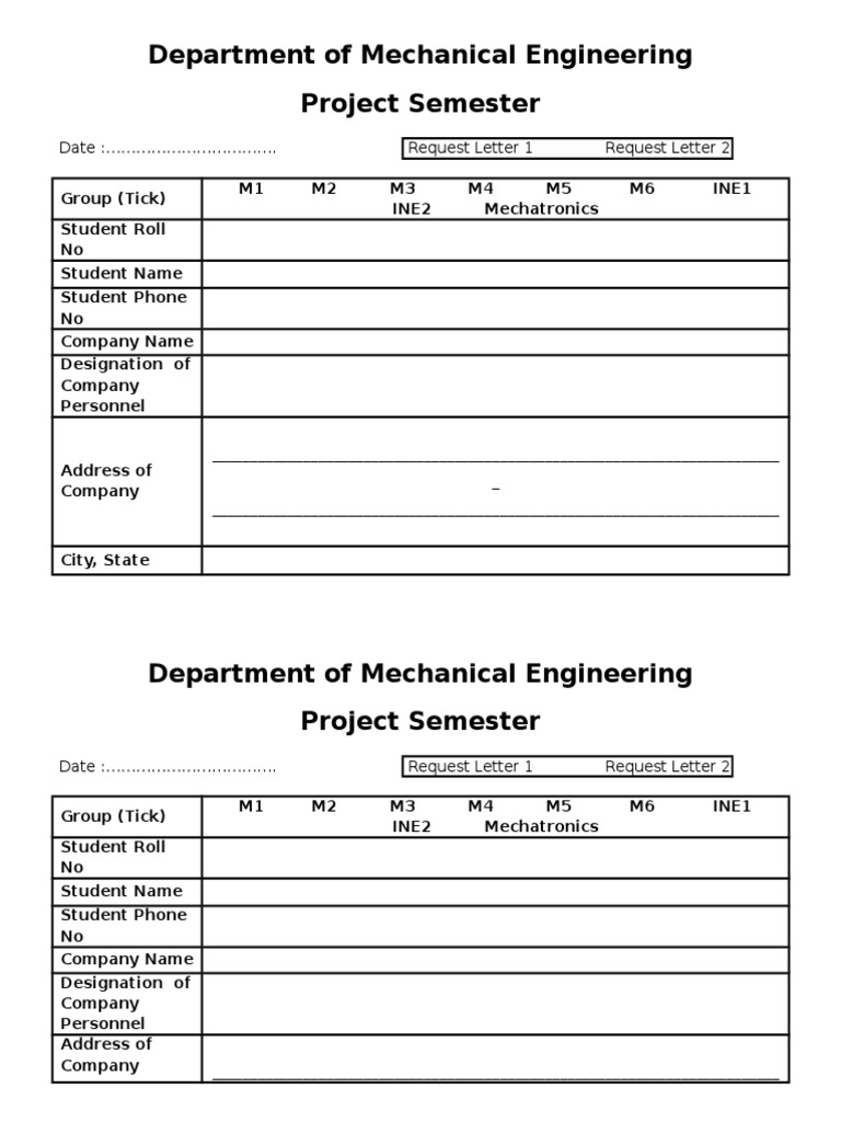Mechanical Engineering Project Request Form | PDF