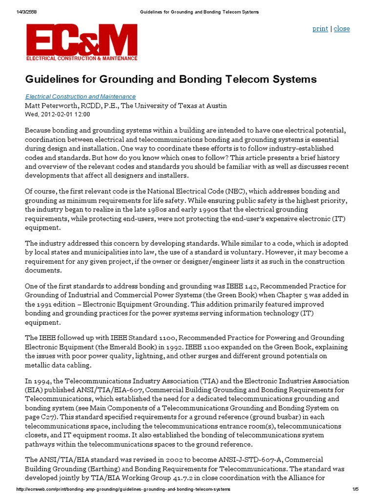 Guidelines For Grounding and Bonding Telecom Systems | PDF | Electrical ...