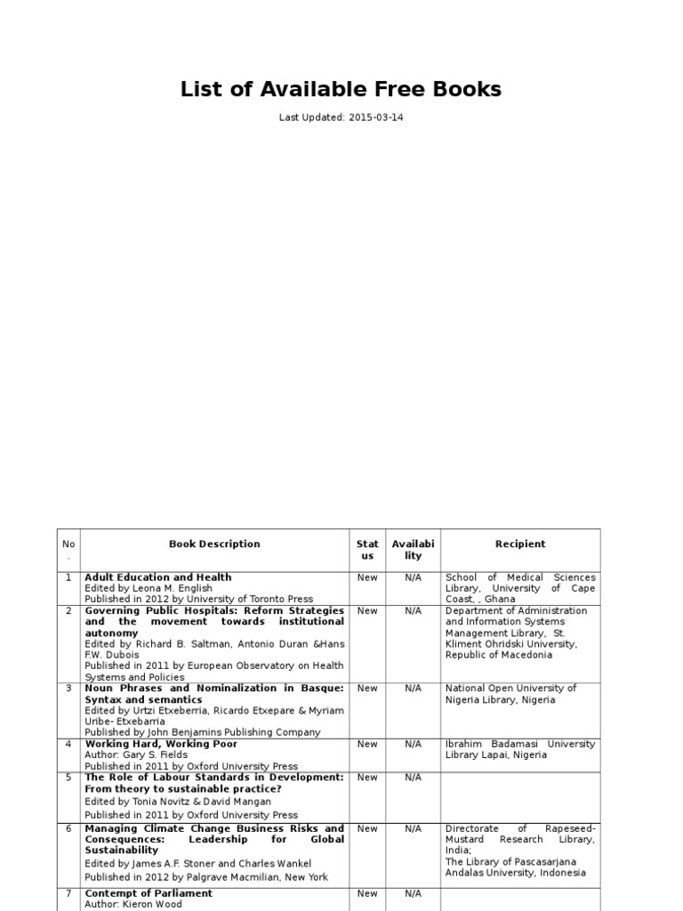 Free Books Available for Libraries | PDF