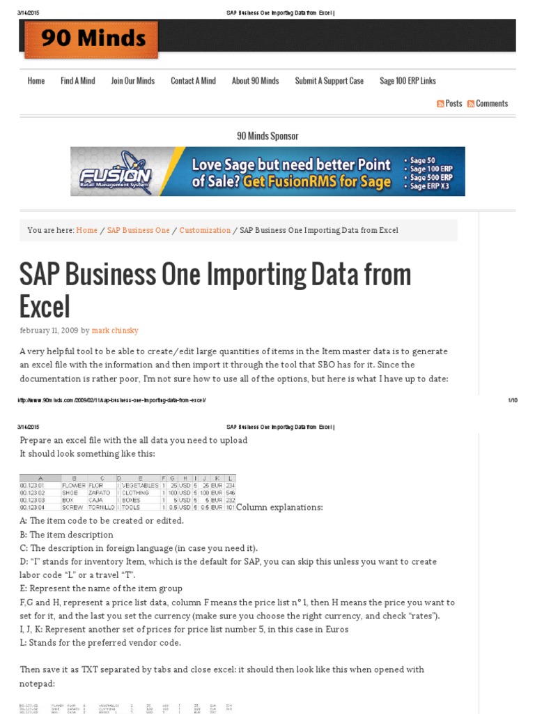 SAP Business One Importing Data From Excel | PDF | Microsoft Dynamics ...
