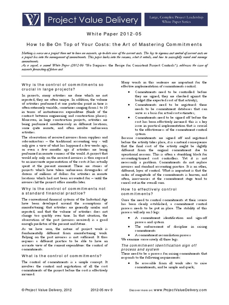 2012-05 Commitments OnTopOfCosts v0 | PDF | Cost Accounting | Procurement