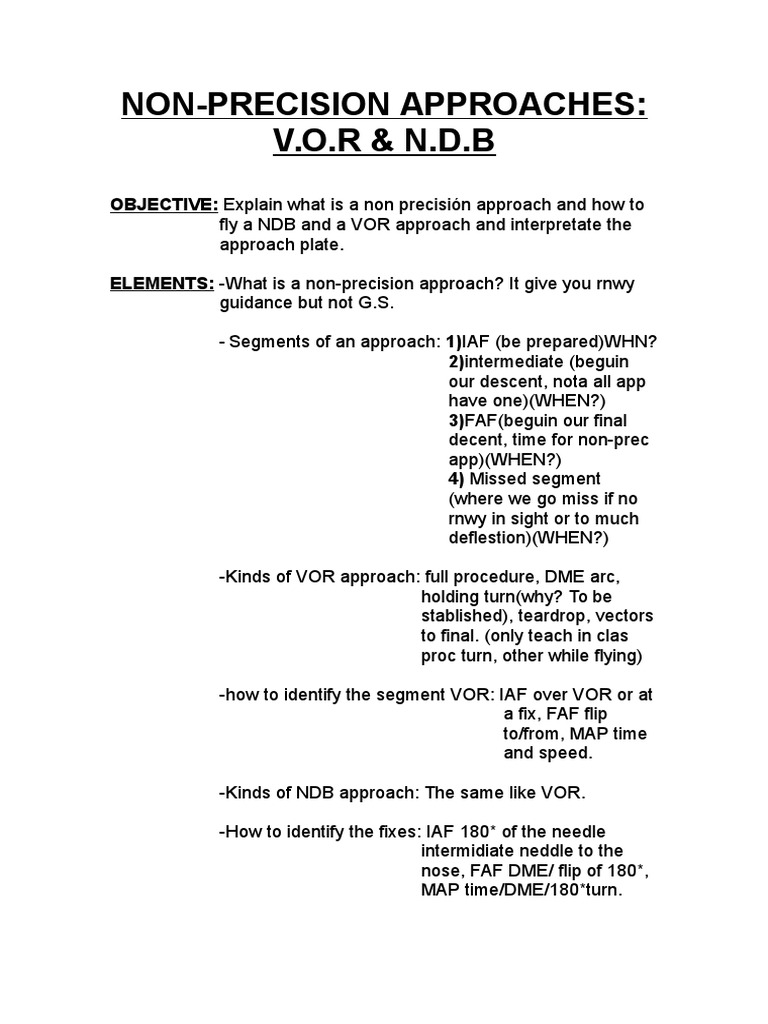 Non-Precision Approaches: V.O.R & N.D.B: OBJECTIVE: Explain What Is A ...