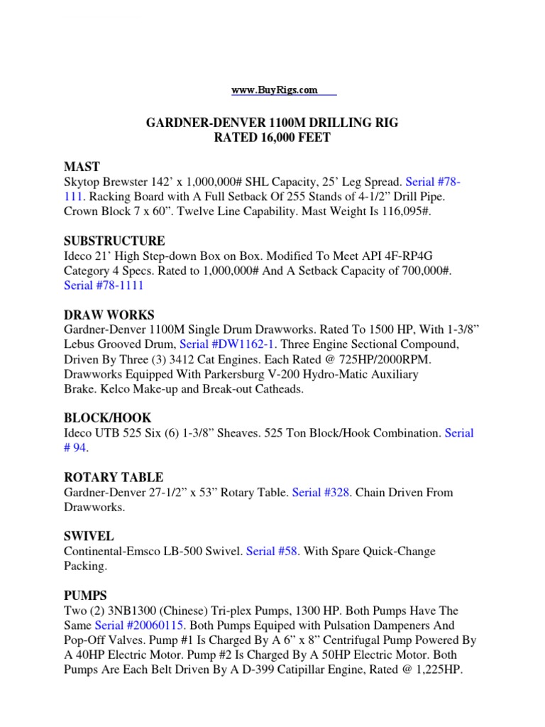 Rig 28 | PDF | Drilling Rig | Pump