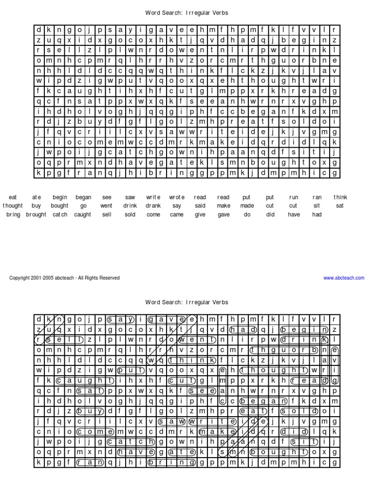 Word Search Irregular Verbs | PDF
