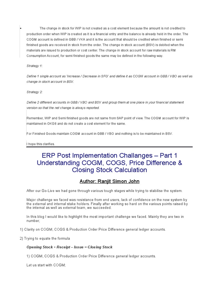 Understanding COGM and COGS in SAP | PDF | Debits And Credits | Receipt