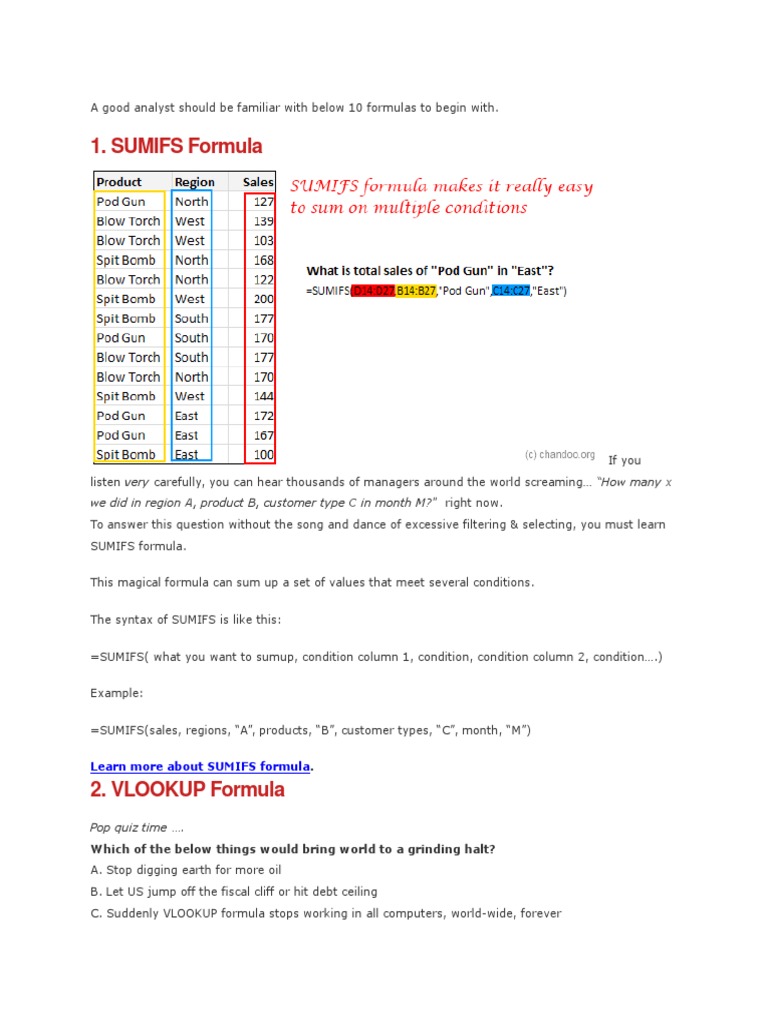 Excel Imp Formulas | PDF | Microsoft Excel | Multiplication