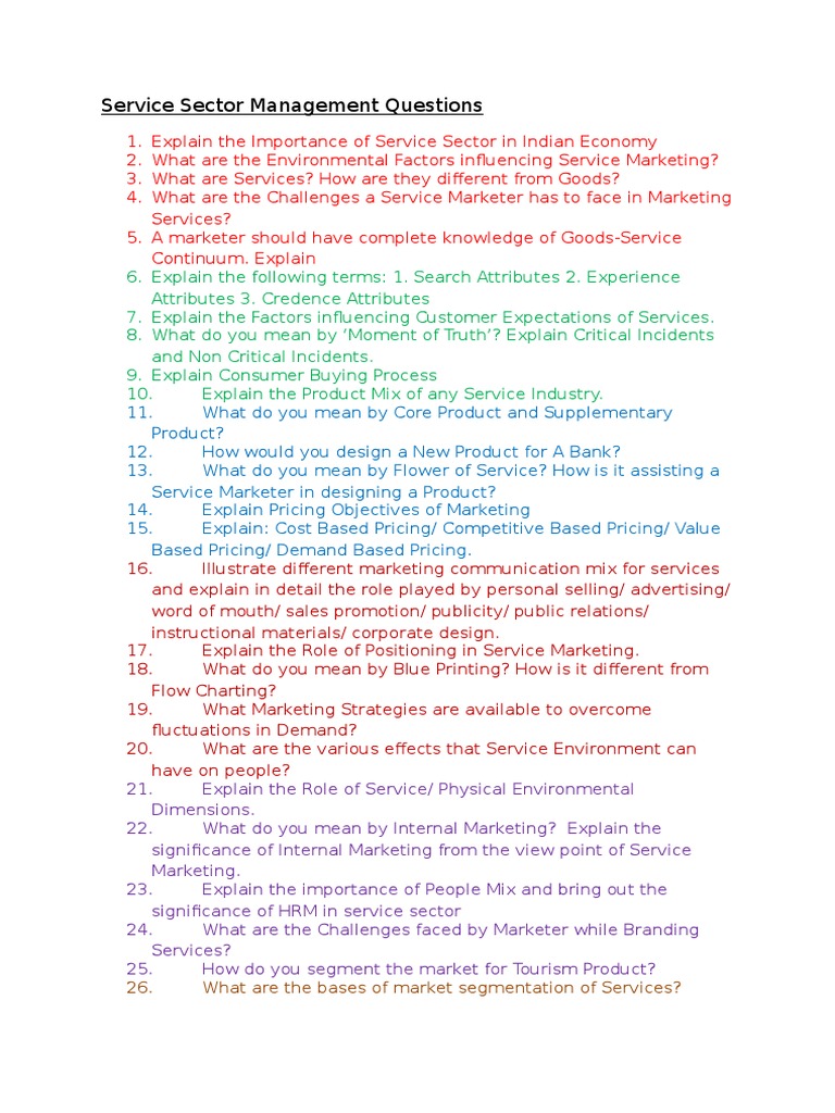 Service Sector Management Questions | PDF | Pricing | Marketing
