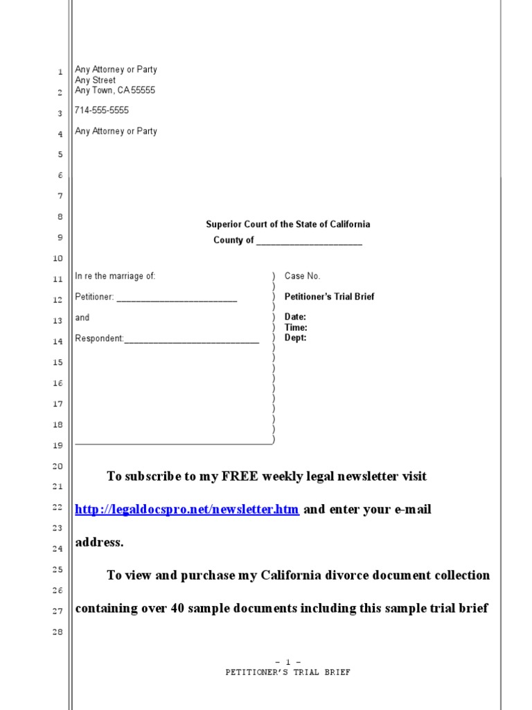 Family Law Trial Brief Sample