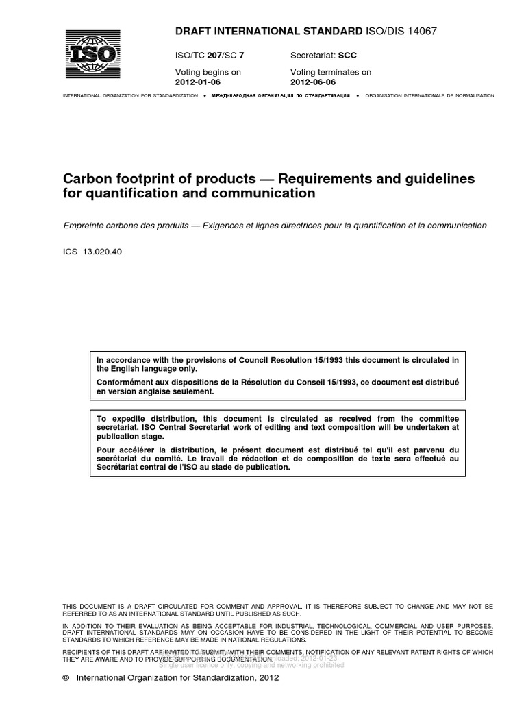 ISO 14067 Borrador | PDF | Life Cycle Assessment | Greenhouse Gas
