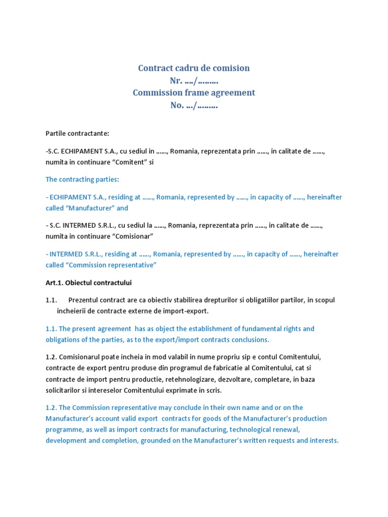 Contract Cadru de Comision | PDF | Services (Economics) | International ...