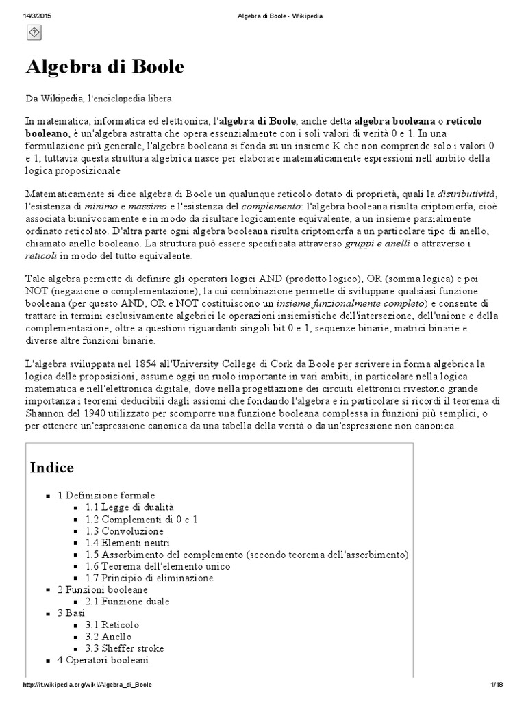Algebra Di Boole | PDF