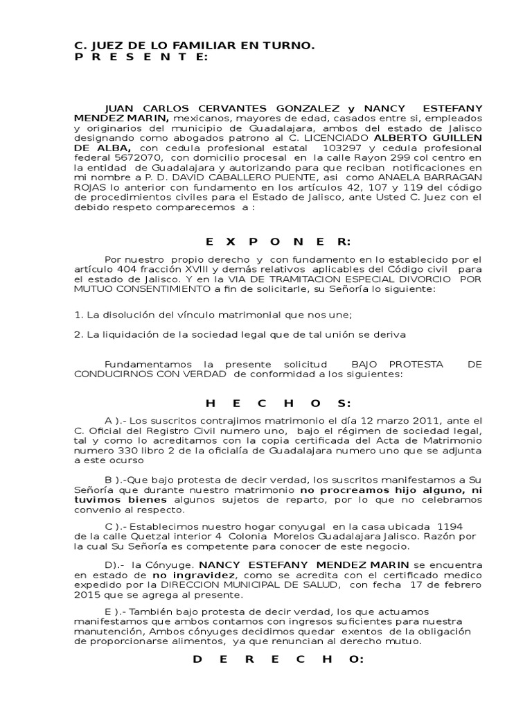 Divorcio Por Mututuo Consentimiento Pdf Divorcio Matrimonio