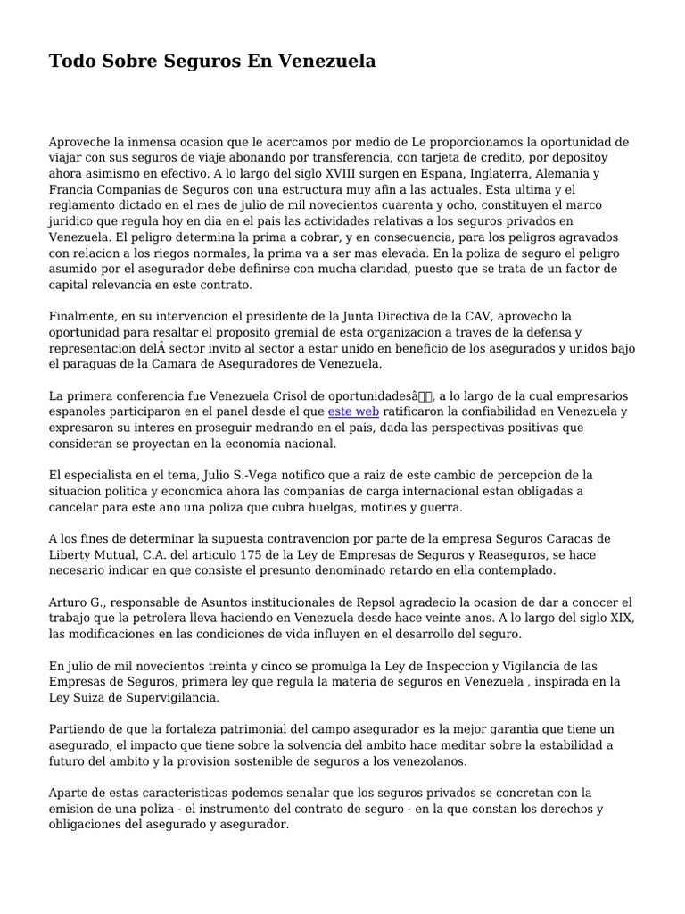 Todo Sobre Seguros en Venezuela | PDF | Seguro | Venezuela