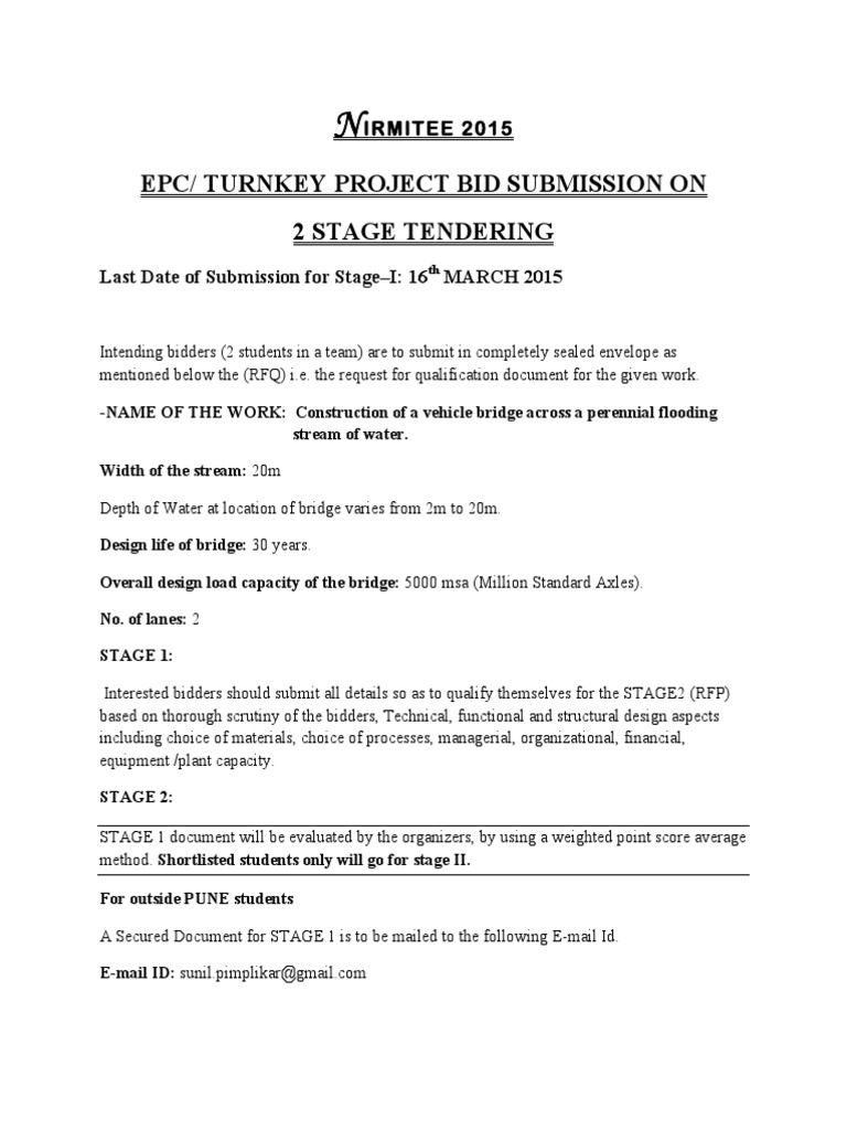 Epc/ Turnkey Project Bid Submission On 2 Stage Tendering: IRMITEE 2015 ...