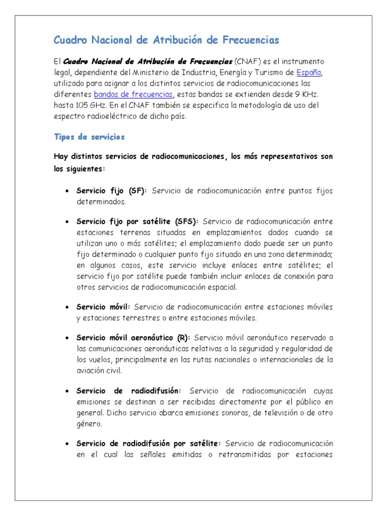 Cuadro Nacional de Atribución de Frecuencias | PDF | Radiodifusión | Frecuencia ultra alta