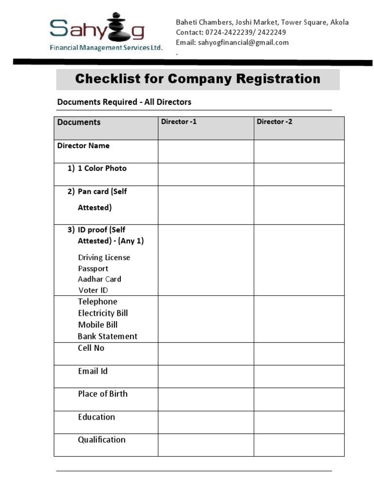 Company Registration Checklist & Services | PDF
