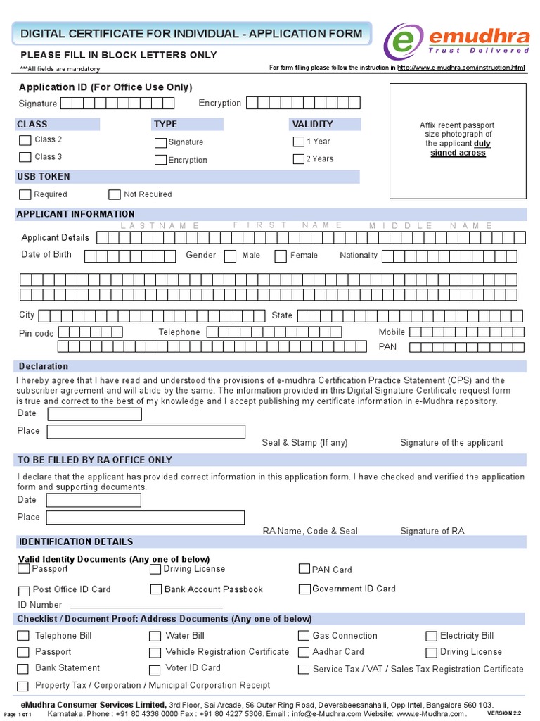 Digital Certificate For Individual - Application Form | PDF | Finance ...